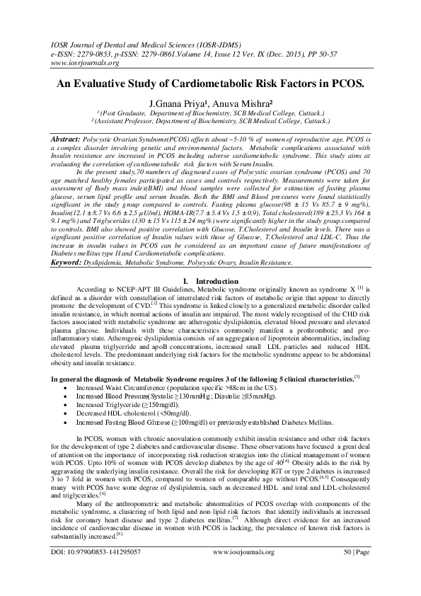 (PDF) An Evaluative Study of Cardiometabolic Risk Factors in PCOS