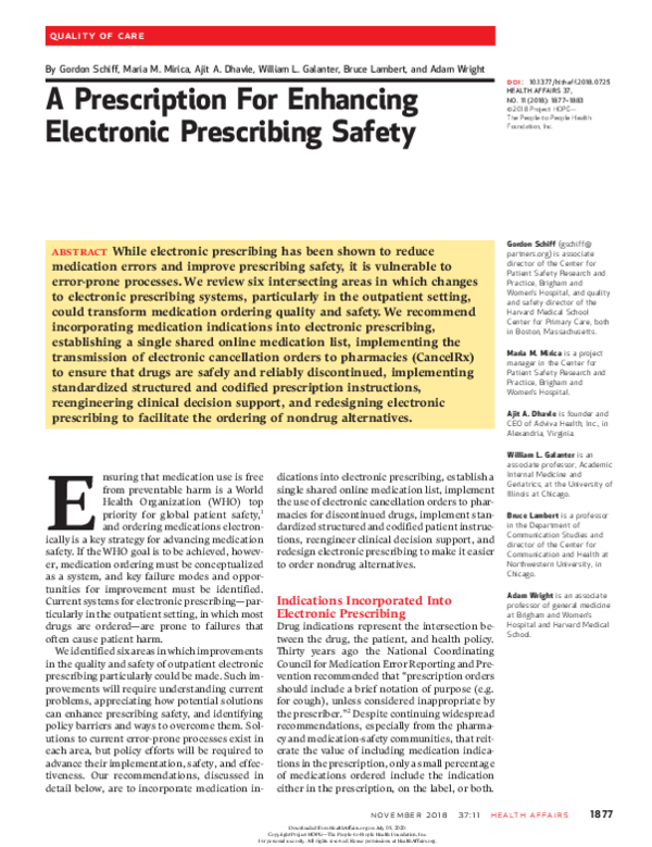 (PDF) A Prescription For Enhancing Electronic Prescribing Safety