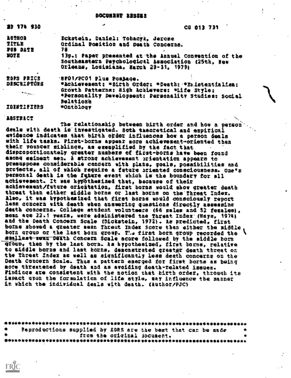 (PDF) Ordinal Position and Death Concerns