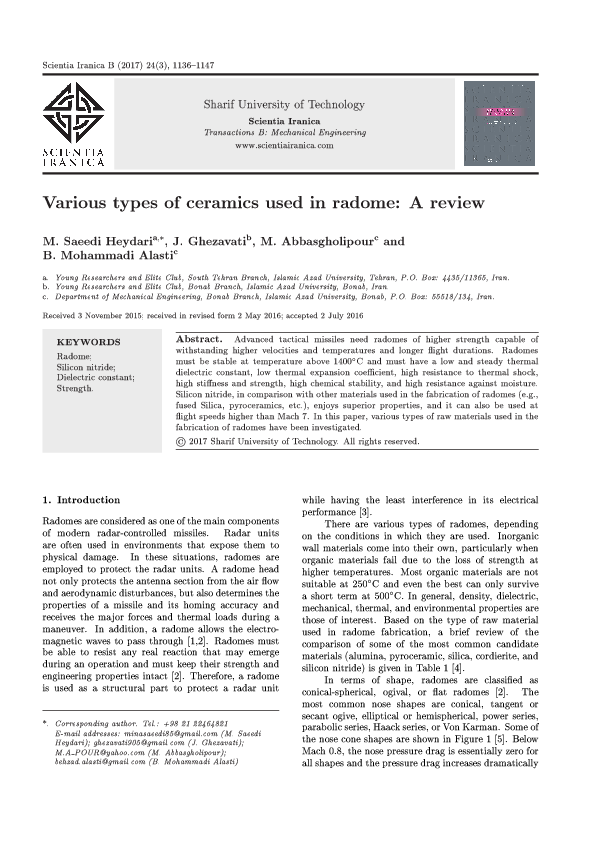 (PDF) Various types of ceramics used in radome: A review
