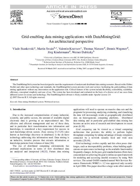 (PDF) Grid-enabling data mining applications with DataMiningGrid: An architectural perspective