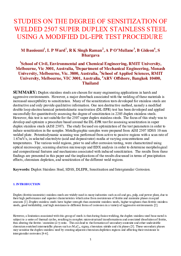 (PDF) Studies on the degree of sensitization of welded 2507 super duplex stainless steel using a ...