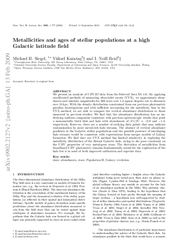 (PDF) Metallicities and ages of stellar populations at a high Galactic ...