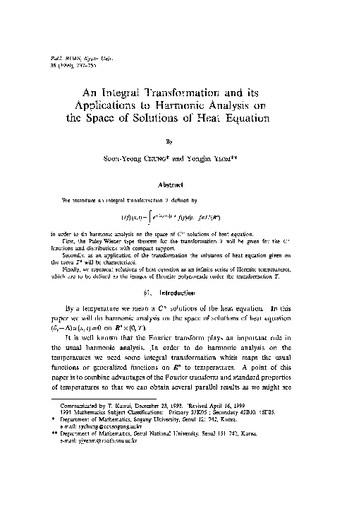 (PDF) An integral transformation and its applications to harmonic analysis on the space of ...