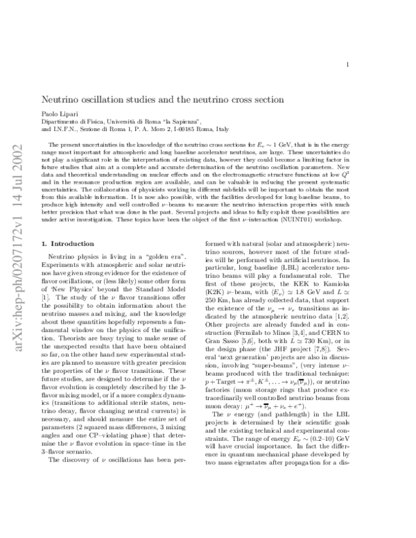 (PDF) Neutrino oscillation studies and the neutrino cross section | Paolo Lipari - Academia.edu