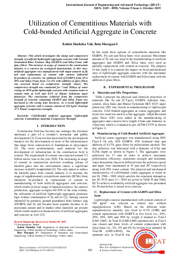(PDF) Utilization of Cementitious Materials with Cold-bonded Artificial ...