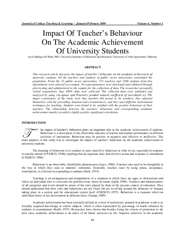 (PDF) Impact Of Teachers Behaviour On The Academic Achievement Of ...