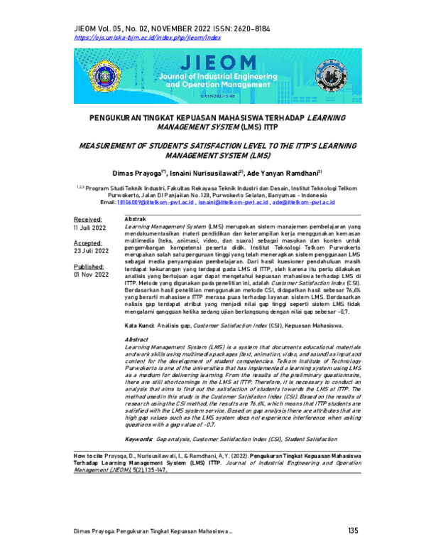 (PDF) Pengukuran Tingkat Kepuasan Mahasiswa Terhadap Learning Management System (LMS) Ittp