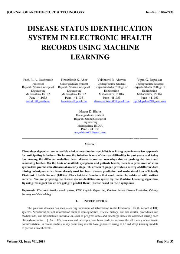 (PDF) Disease Status Identification System in Electronic Health Records ...