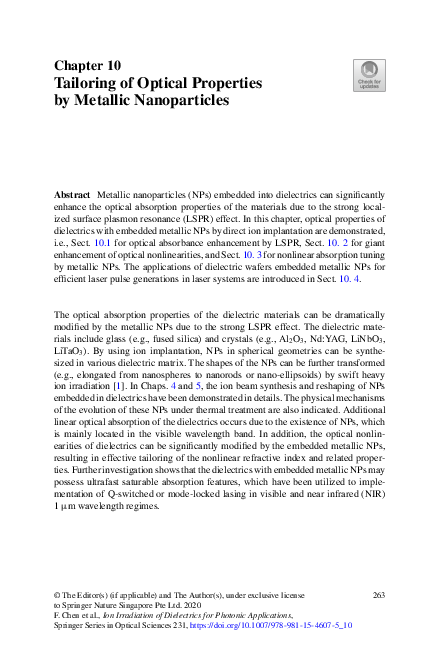 (PDF) Tailoring of Optical Properties by Metallic Nanoparticles