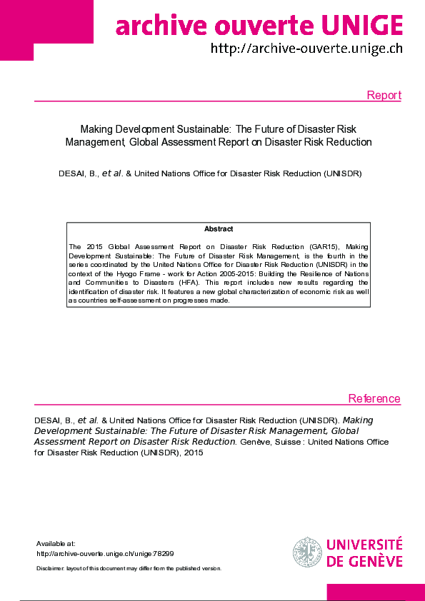 (PDF) Making Development Sustainable: The Future of Disaster Risk ...