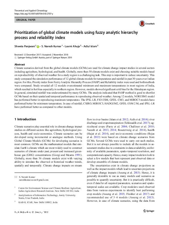 (PDF) Prioritization of global climate models using fuzzy analytic ...