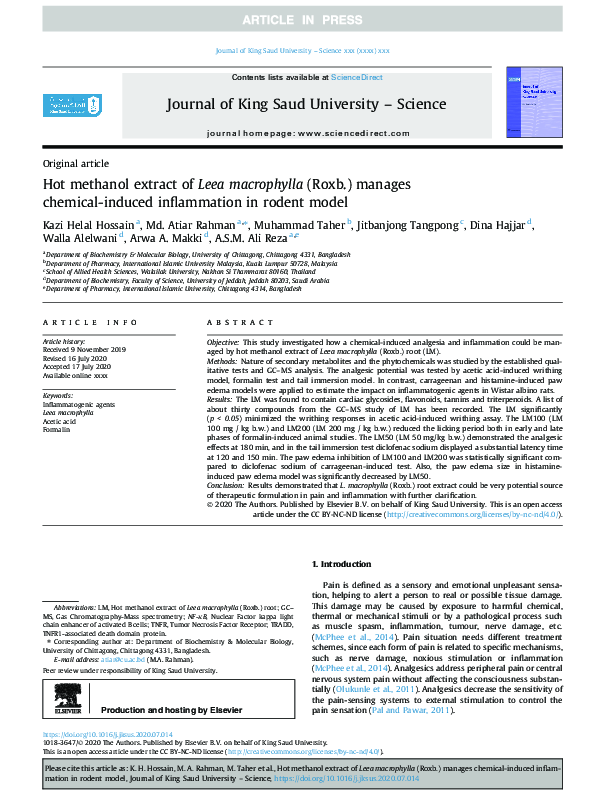 (PDF) Hot methanol extract of Leea macrophylla (Roxb.) manages chemical ...