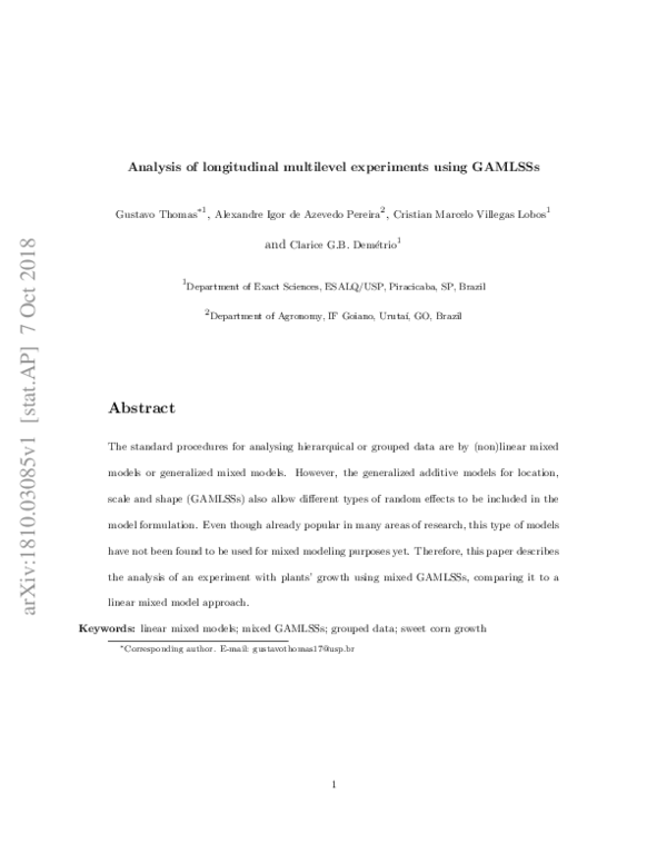 (PDF) Analysis of a longitudinal multilevel experiment using GAMLSSs | Gustavo Thomas - Academia.edu