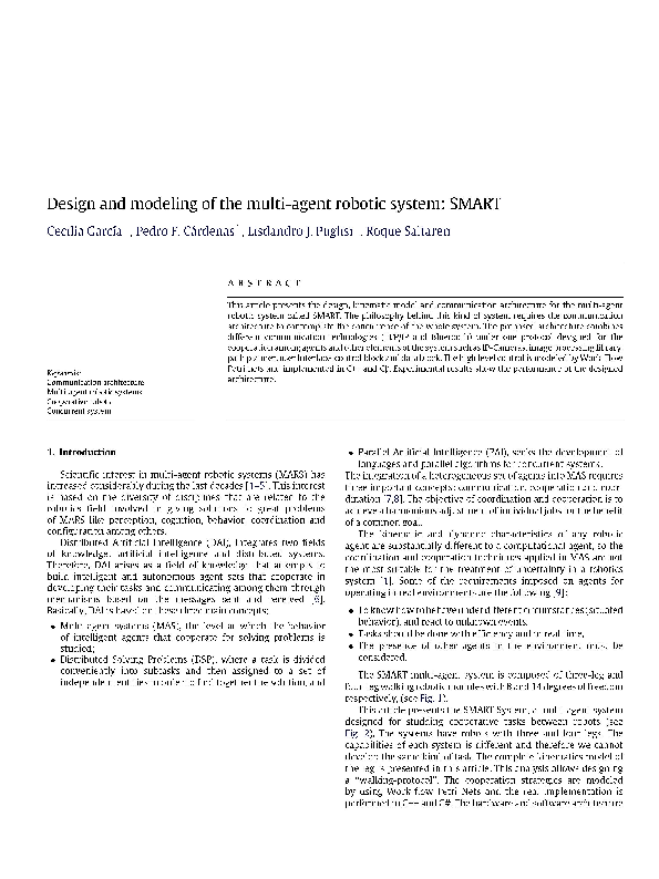 (PDF) Design and modeling of the multi-agent robotic system: SMART
