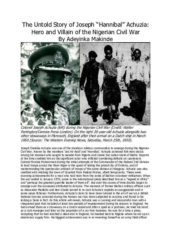 (PDF) The Untold Story of Joseph "Hannibal" Achuzia: Hero and Villain ...