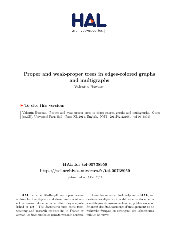 (PDF) Proper and weak-proper trees in edges-colored graphs and multigraphs