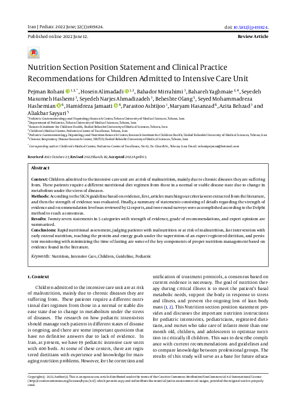 (PDF) Nutrition Section Position Statement and Clinical Practice ...