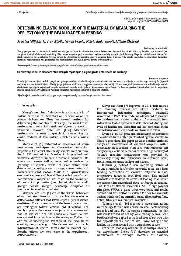 (PDF) Determining elastic modulus of the material by measuring the deflection of the beam loaded ...