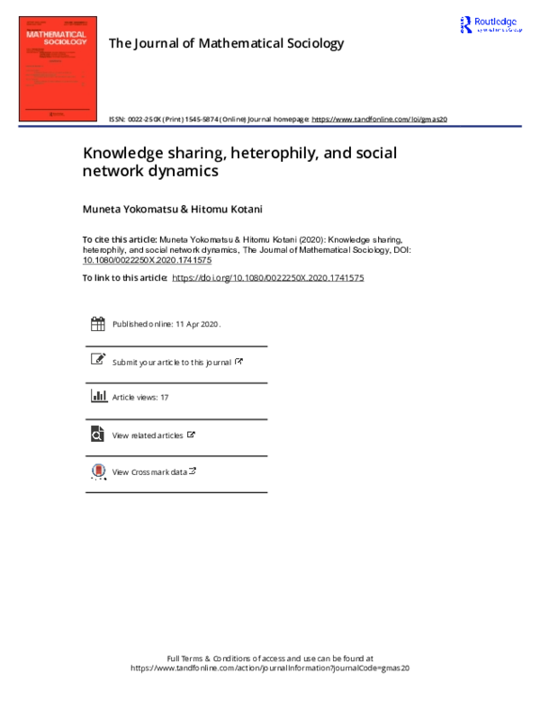(PDF) Knowledge sharing, heterophily, and social network dynamics | Muneta Yokomatsu - Academia.edu
