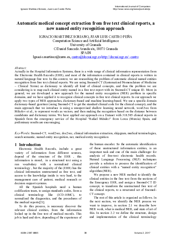(PDF) Automatic Medical Concept Extraction from Free Text Clinical Reports, a New Named Entity ...