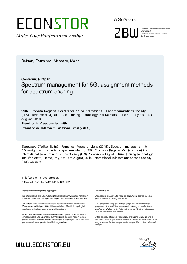 (PDF) Spectrum management for 5G: assignment methods for spectrum sharing