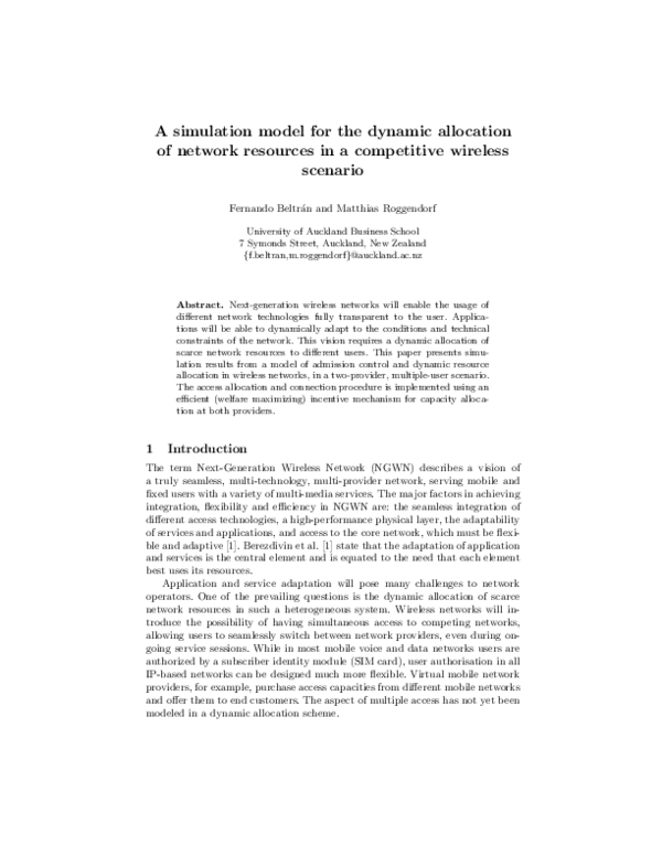 (PDF) A Simulation Model for the Dynamic Allocation of Network Resources in a Competitive ...