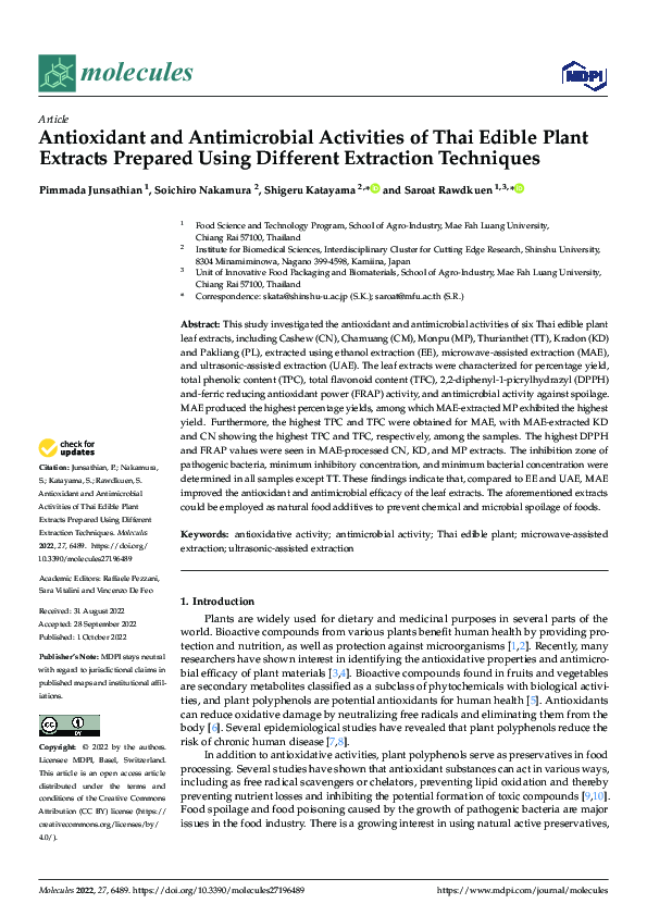 (PDF) Antioxidant and Antimicrobial Activities of Thai Edible Plant ...