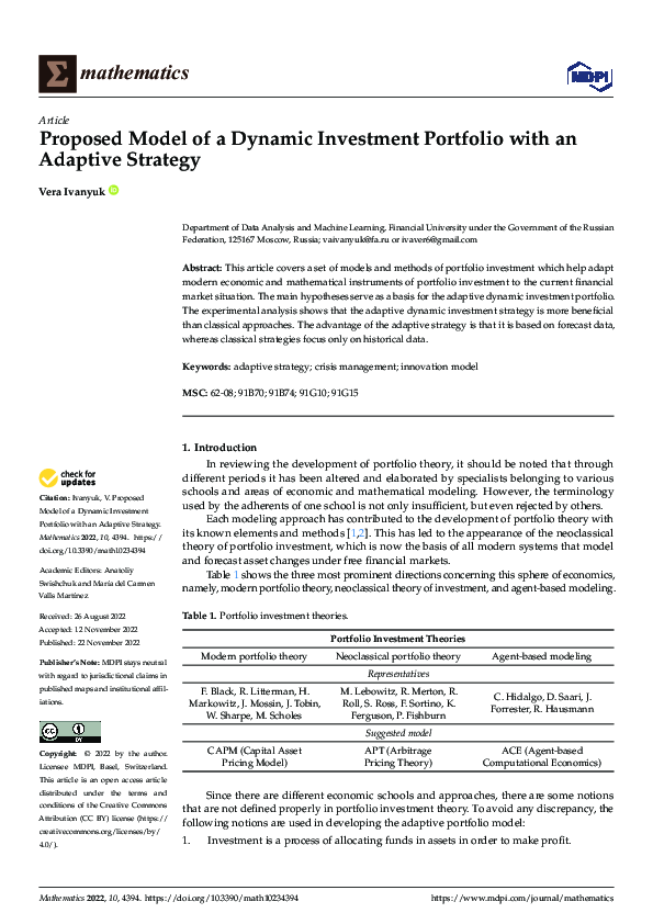 (PDF) Proposed Model of a Dynamic Investment Portfolio with an Adaptive ...