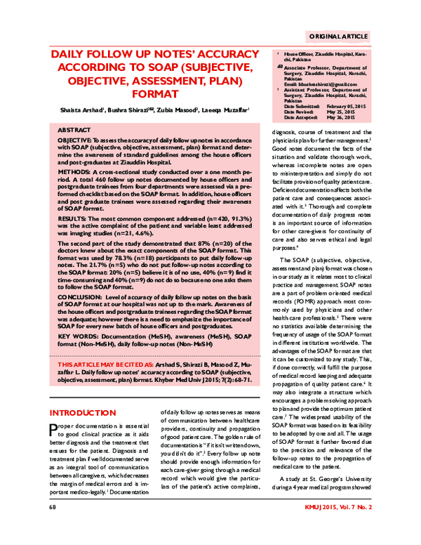 (PDF) Daily Follow Up Notes’ Accuracy According to Soap (Subjective ...