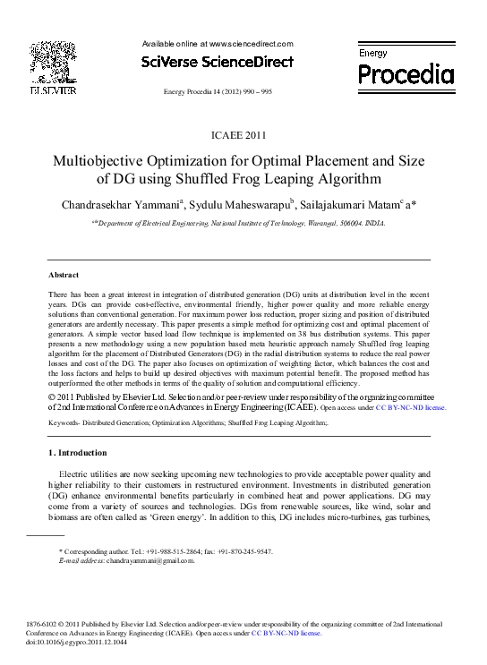 (PDF) Optimizing DG Placement with Frog Leaping Algorithm