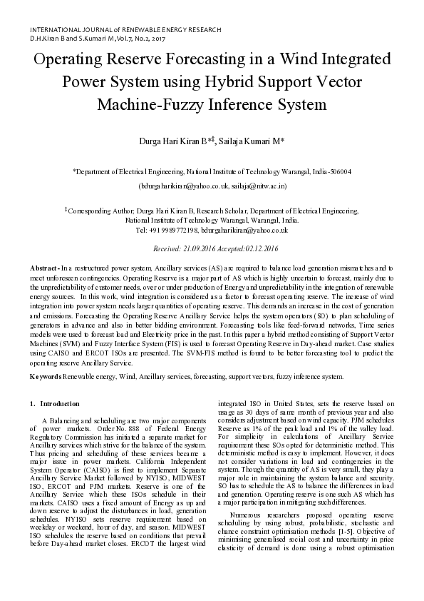(PDF) Operating Reserve forecasting in a wind integrated power system using Hybrid Support ...