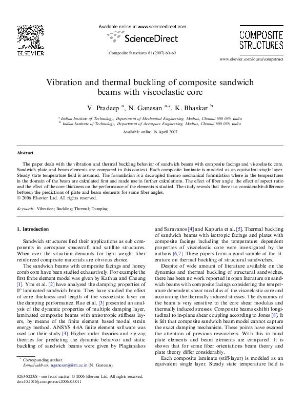 (PDF) Vibration and thermal buckling of composite sandwich beams with viscoelastic core
