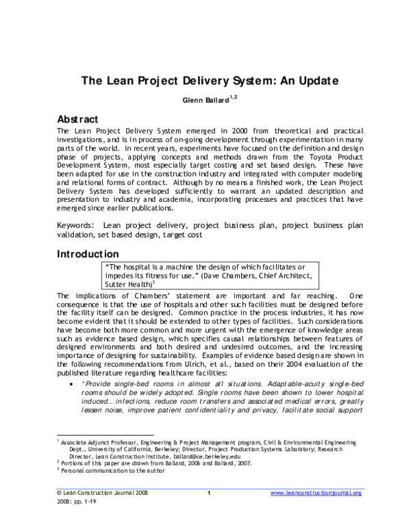 (PDF) The lean project delivery system: An update
