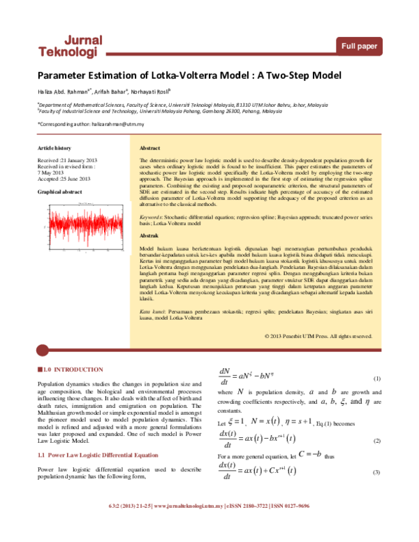 (PDF) Parameter Estimation of Lotka-Volterra Model : A Two-Step Model