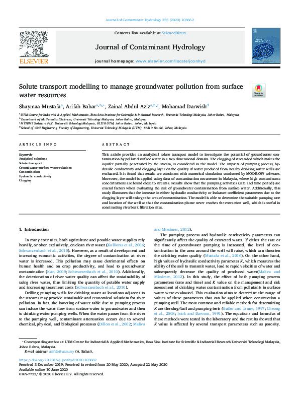 (PDF) Solute transport modelling to manage groundwater pollution from ...