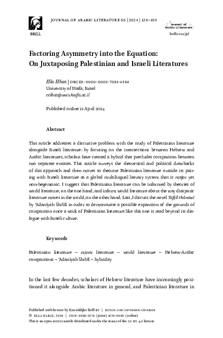 (PDF) Factoring Asymmetry into the Equation: On Juxtaposing Palestinian ...