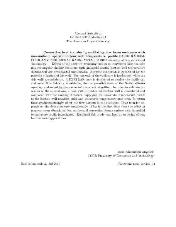(PDF) Convective heat transfer by oscillating flow in an enclosure with ...