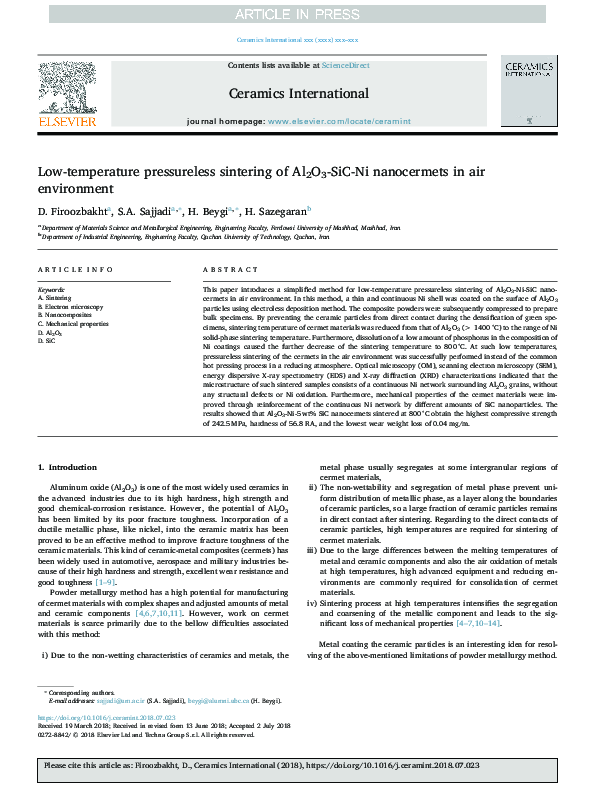(PDF) Low-temperature pressureless sintering of Al2O3-SiC-Ni ...