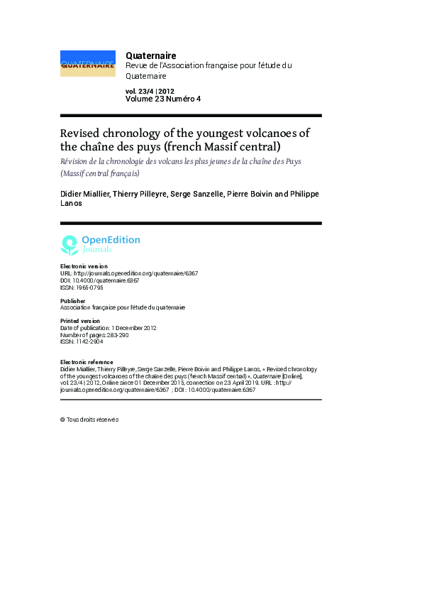 (PDF) Revised chronology of the youngest volcanoes of the chaîne des ...
