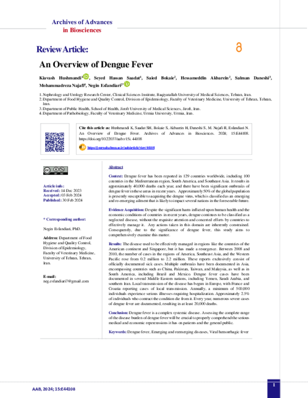 (PDF) Review Article: An Overview of Dengue Fever
