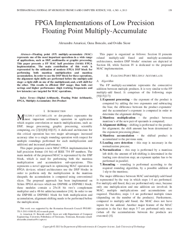 Pdf Fpga Implementations Of Low Precision Floating Point Multiply