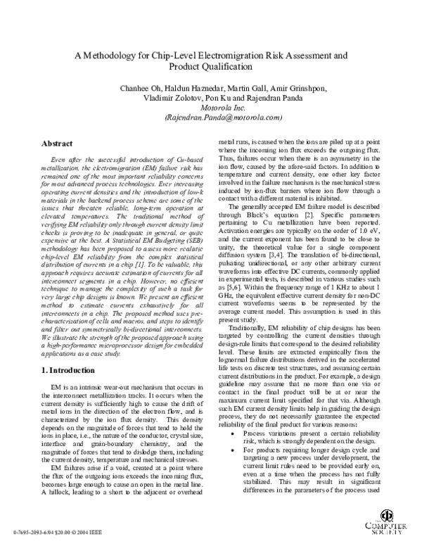 (PDF) A methodology for chip-level electromigration risk assessment and product qualification
