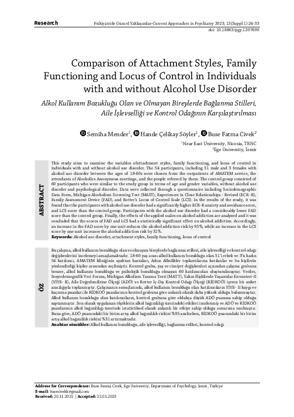 (PDF) Comparison of Attachment Styles, Family Functioning and Locus of ...