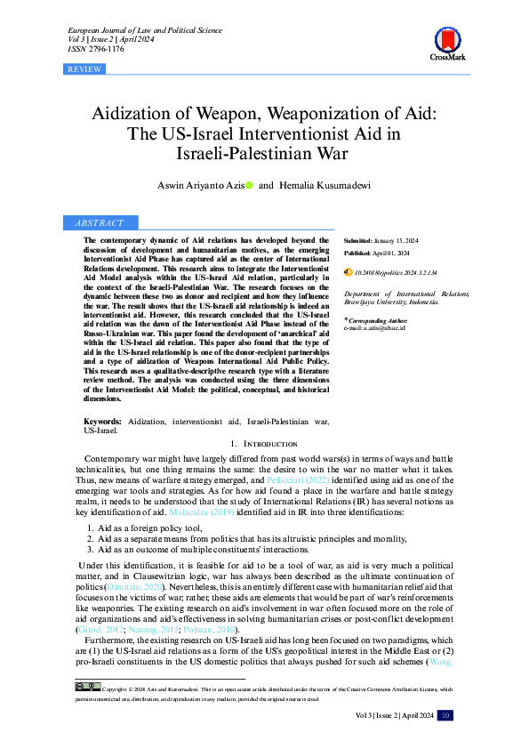 (PDF) Aidization of Weapon, Weaponization of Aid: The US-Israel ...