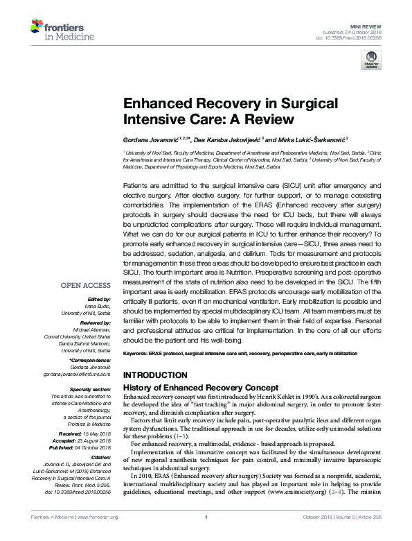 (PDF) Enhanced Recovery in Surgical Intensive Care: A Review