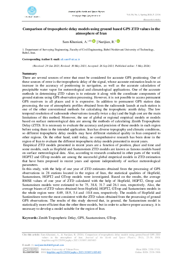 (PDF) Comparison of tropospheric delay models using ground based GPS ZTD values in the ...