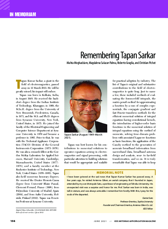 (PDF) Remembering Tapan Sarkar [In Memoriam]