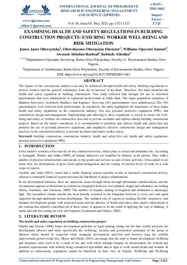 (PDF) EXAMINING HEALTH AND SAFETY REGULATIONS IN BUILDING CONSTRUCTION ...