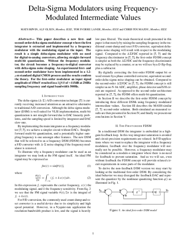 (PDF) Delta-sigma modulators using frequency-modulated intermediate values